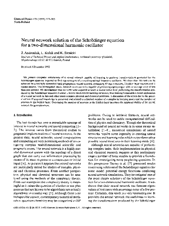 (PDF) Neural network solution of the Schrödinger equation for a two ...