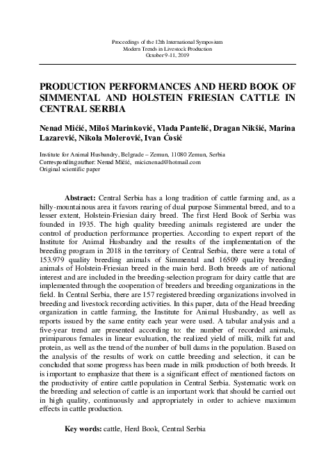(PDF) Production Performances and Herd Book of Simmental and Holstein ...