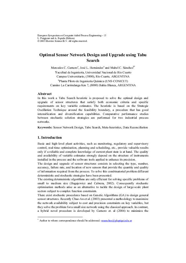 (PDF) Optimal sensor network design and upgrade using tabu search