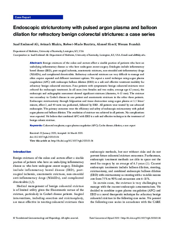 (PDF) Endoscopic stricturotomy with pulsed argon plasma and balloon ...