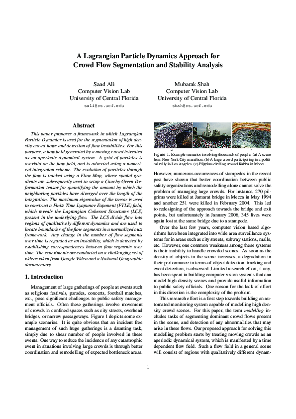 (PDF) A Lagrangian Particle Dynamics Approach for Crowd Flow Segmentation and Stability Analysis
