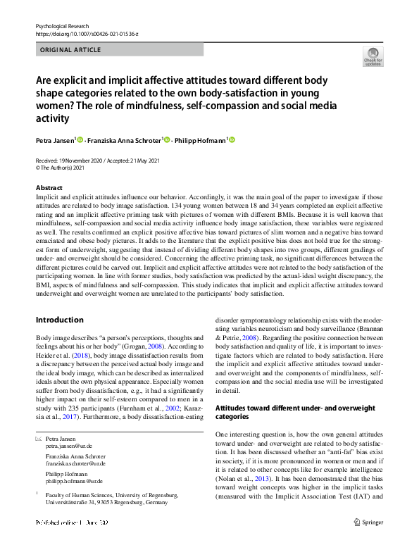 (PDF) Are explicit and implicit affective attitudes toward different body shape categories ...