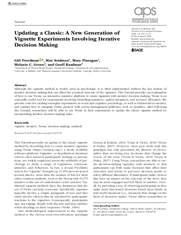 (PDF) Updating a Classic: A New Generation of Vignette Experiments ...