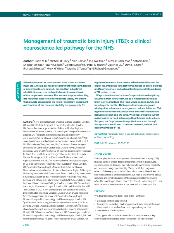 (PDF) Management of traumatic brain injury (TBI): a clinical ...