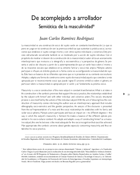 (PDF) De acomplejado a arrollador. Semiótica de la masculinidad