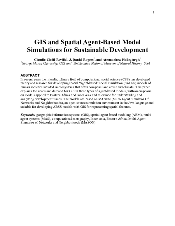 (PDF) GIS and Spatial Agent-Based Model Simulations for Sustainable Development