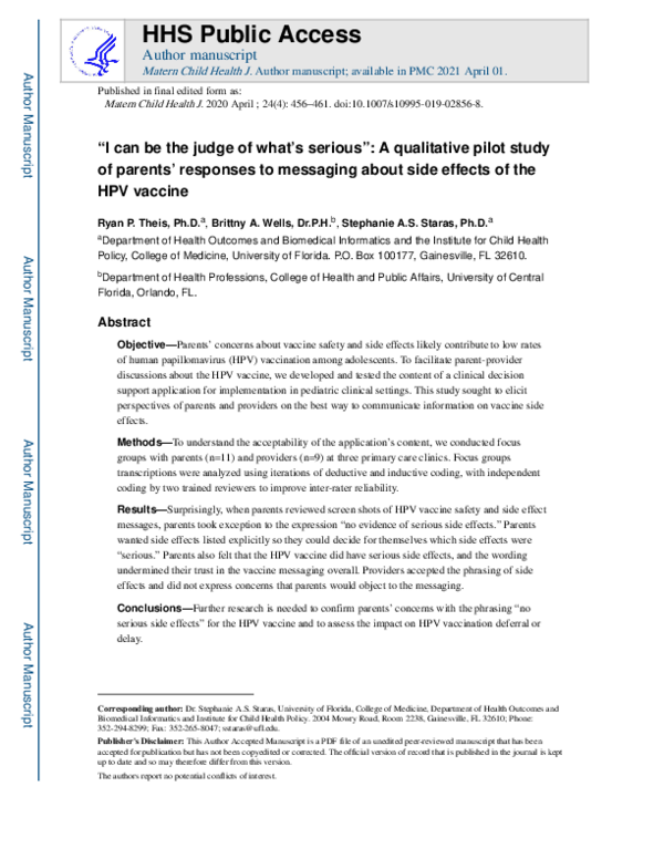(PDF) “I can be the Judge of What’s Serious”: A Qualitative Pilot Study ...