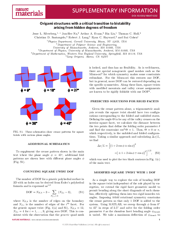 (PDF) Origami structures with a critical transition to bistability ...