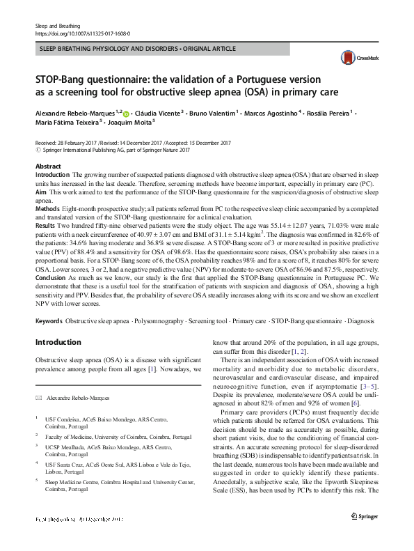 (PDF) STOP-Bang questionnaire: the validation of a Portuguese version ...