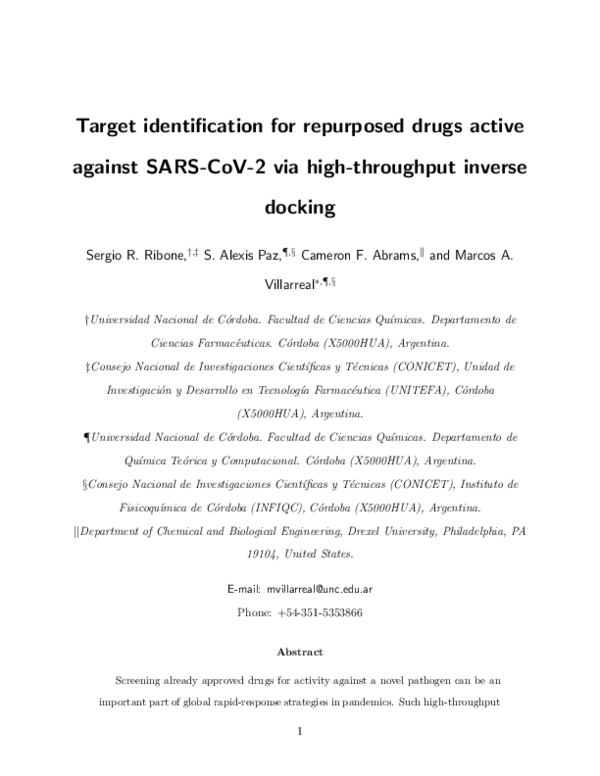 (PDF) Target identification for repurposed drugs active against SARS ...
