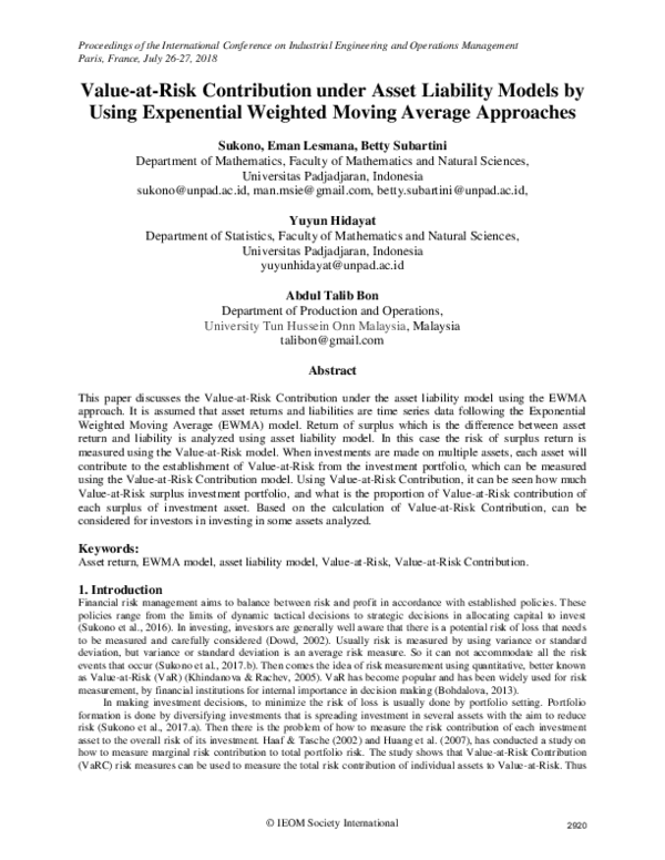 (PDF) Value-at-Risk Contribution under Asset Liability Models by Using ...