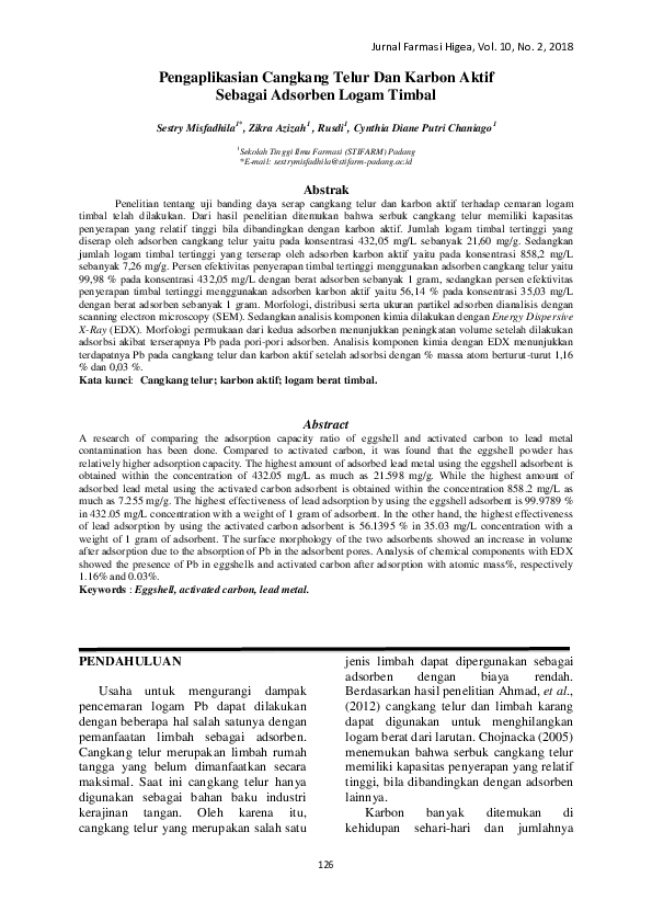 (PDF) Pengaplikasian Cangkang Telur Dan Karbon Aktif Sebagai Adsorben ...