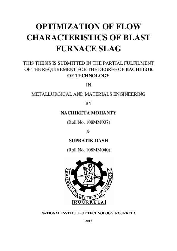 (PDF) Optimization of Flow Characteristics of Blast Furnace Slag