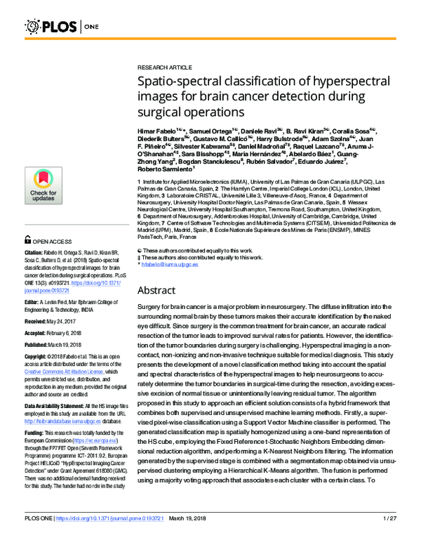 (PDF) Spatio-spectral classification of hyperspectral images for brain cancer detection during ...