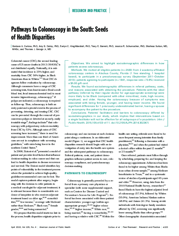 (PDF) Pathways to Colonoscopy in the South: Seeds of Health Disparities