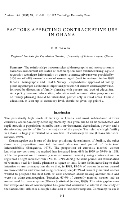 (PDF) Factors Affecting Contraceptive Use in Ghana