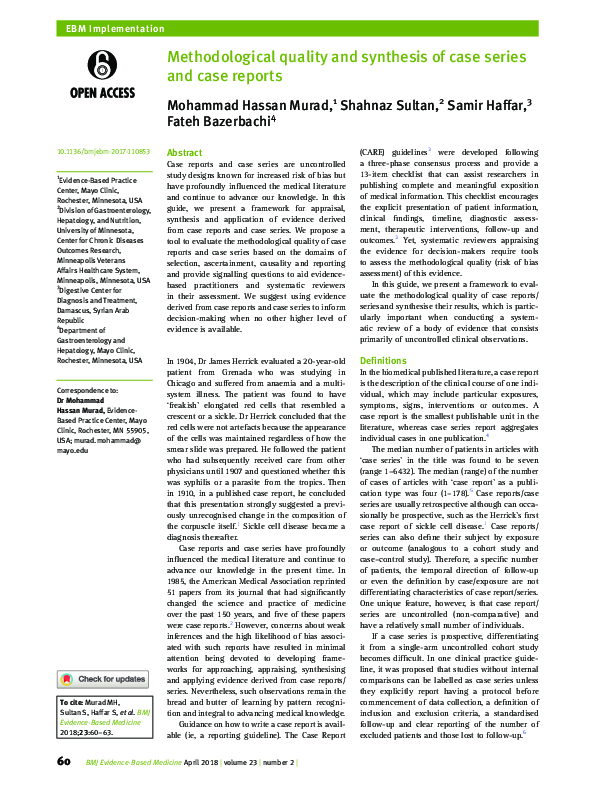 (PDF) Methodological quality and synthesis of case series and case reports