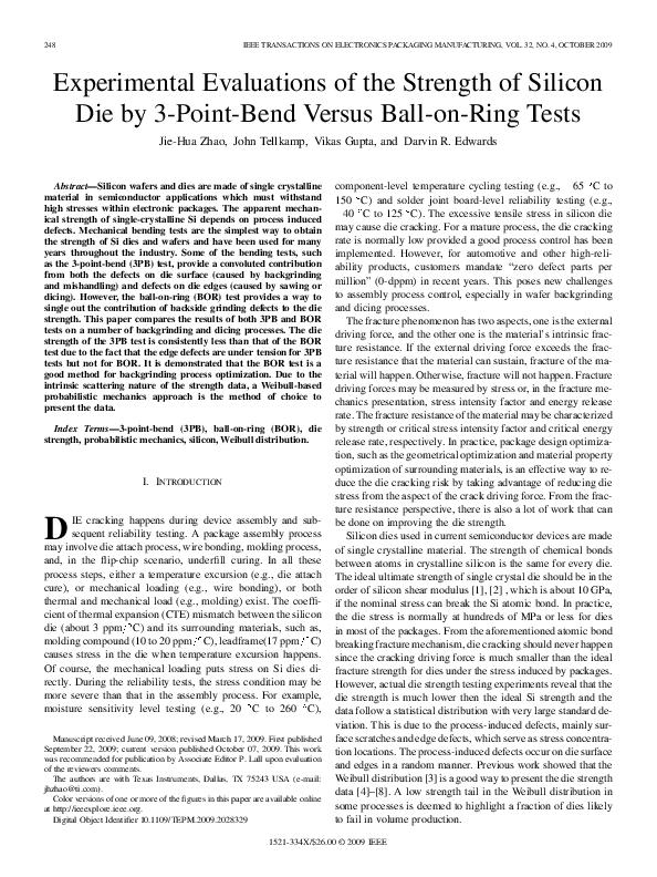 (PDF) Experimental Evaluations of the Strength of Silicon Die by 3 ...