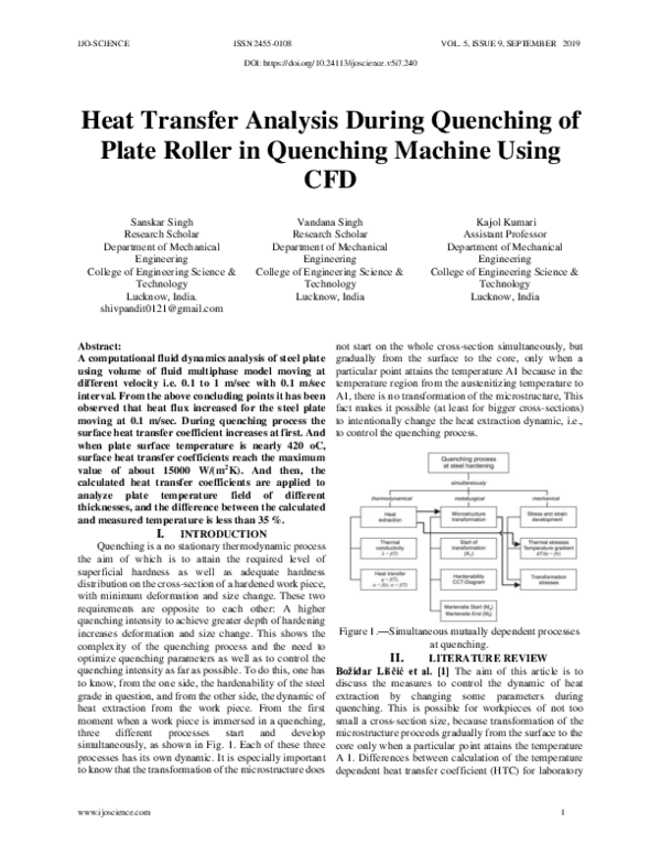 (PDF) Heat Transfer Analysis during Quenching of Plate Roller in Quenching Machine Using CFD