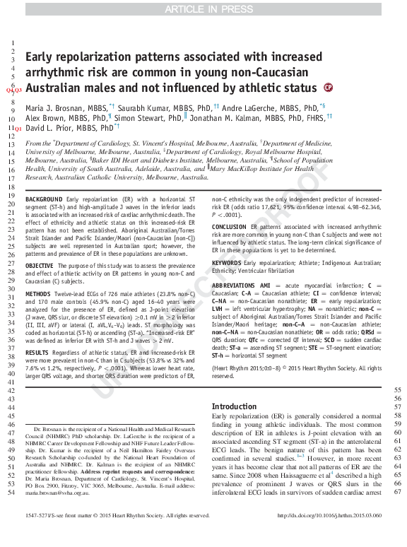 (PDF) Common Early Repolarization Patterns in Young Non-Caucasian Males