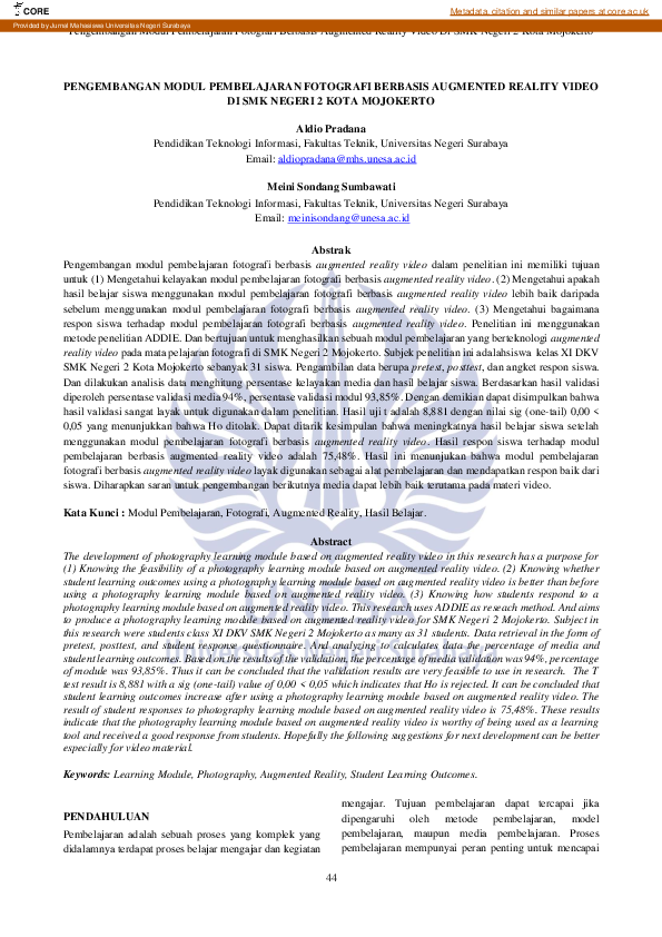 (PDF) Pengembangan Modul Pembelajaran Fotografi Berbasis Augmented ...