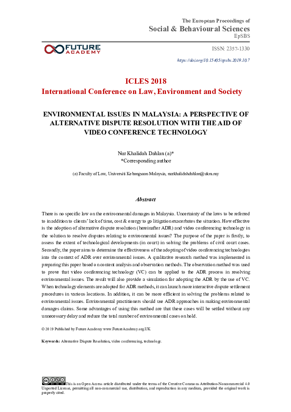 (PDF) Environmental Issues In Malaysia: A Perspective Of Alternative ...