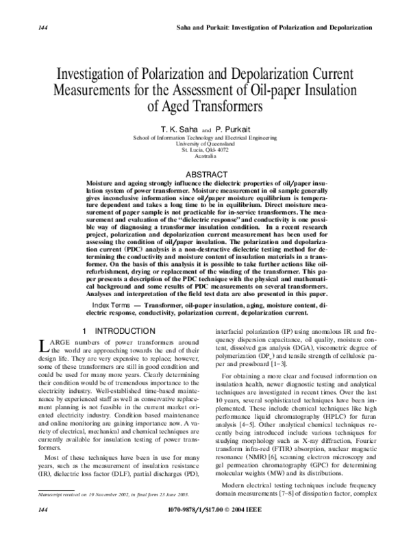 Pdf Investigation Of Polarization And Depolarization Current Measurements For The Assessment