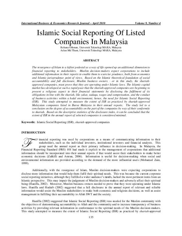 (PDF) Islamic Social Reporting Of Listed Companies In Malaysia
