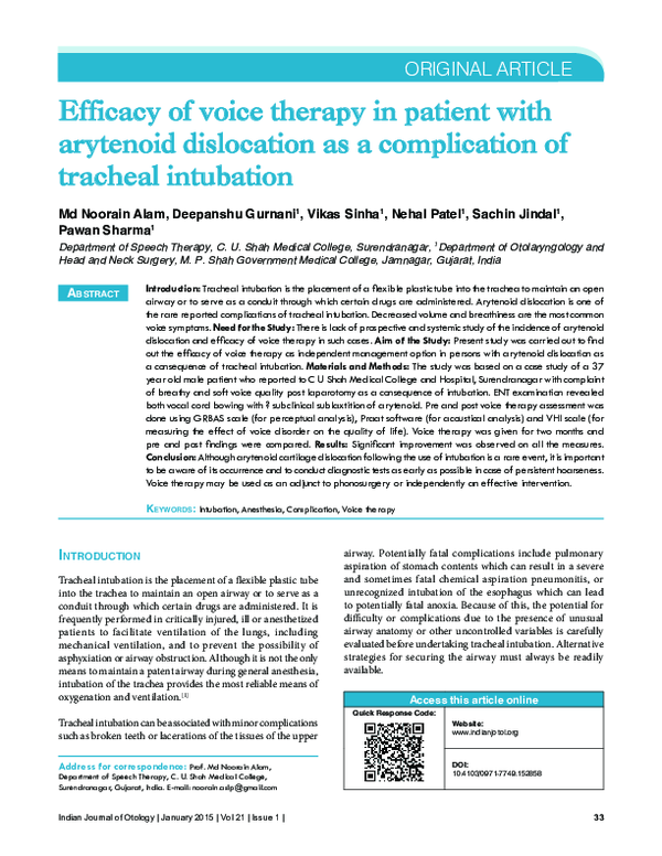 (PDF) Efficacy of voice therapy in patient with arytenoid dislocation ...