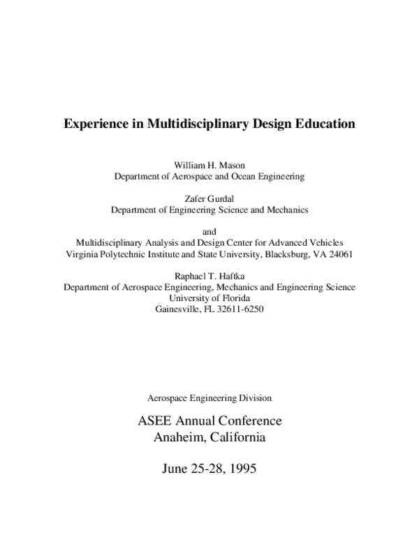 (PDF) Experience in Multidisciplinary Design Education