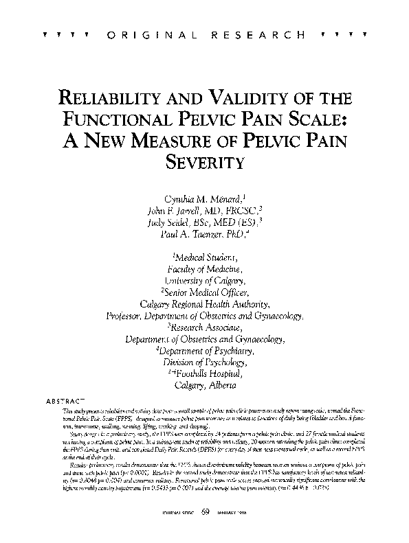 (PDF) Reliability and Validity of the Functional Pelvic Pain Scale: A ...