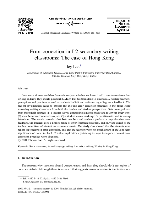 (PDF) Error correction in L2 secondary writing classrooms: The case of ...