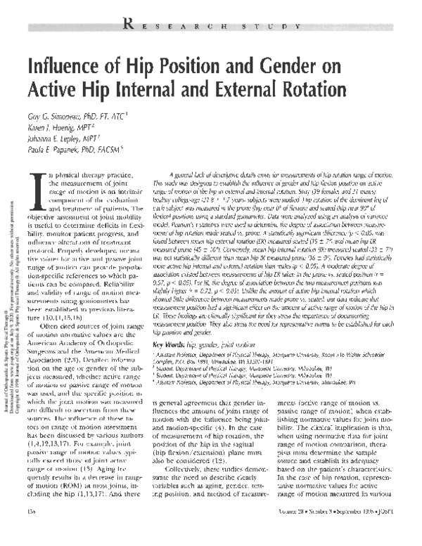 (PDF) Influence of Hip Position and Gender on Active Hip Internal and ...