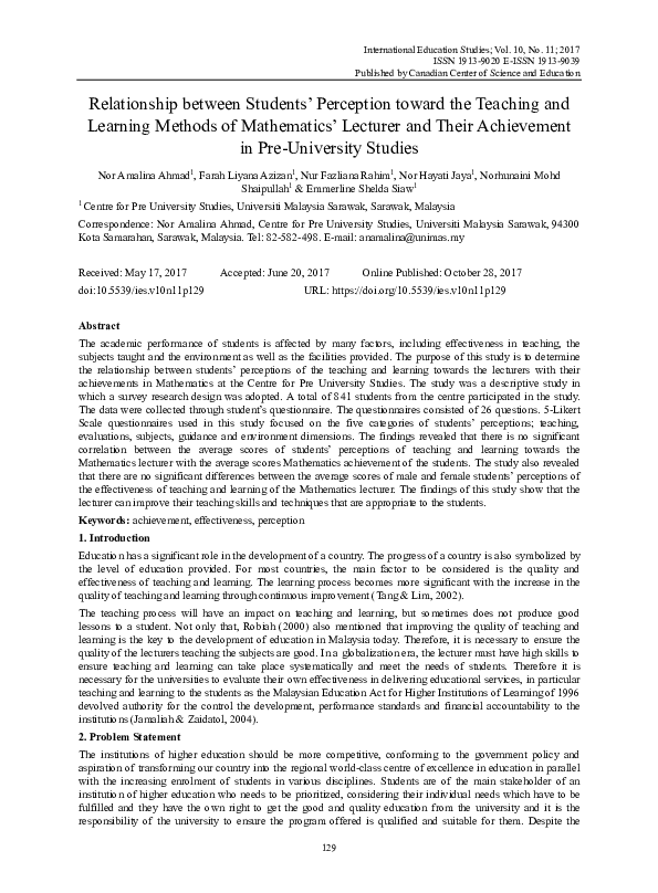 (PDF) Relationship between Students’ Perception toward the Teaching and ...
