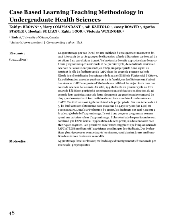 (PDF) Case Based Learning Teaching Methodology in Undergraduate Health ...