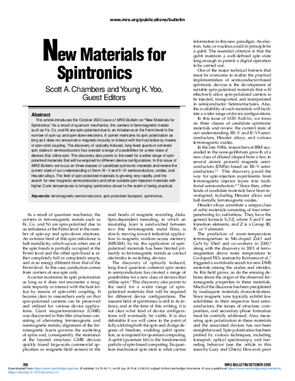 (PDF) New Materials for Spintronics | Scott Chambers - Academia.edu
