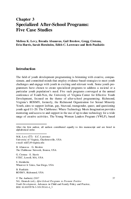 (PDF) Specialized After-School Programs: Five Case Studies