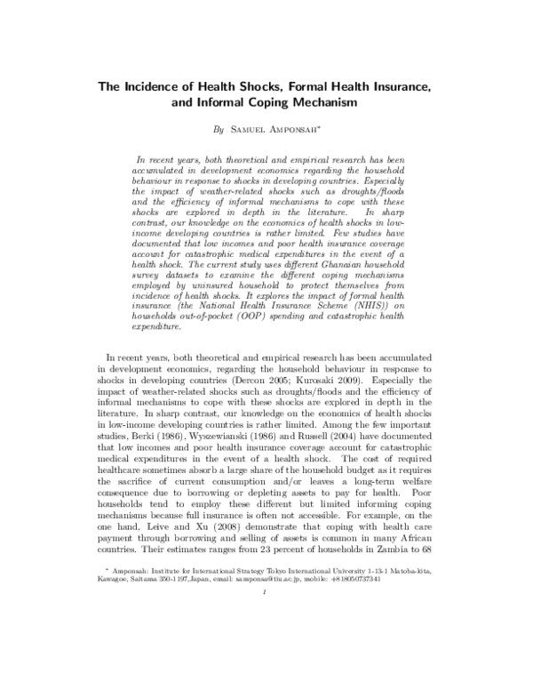 (PDF) The Incidence of Health Shocks, Formal Health Insurance, and ...