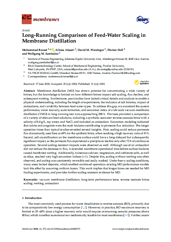 (PDF) Long-Running Comparison of Feed-Water Scaling in Membrane ...