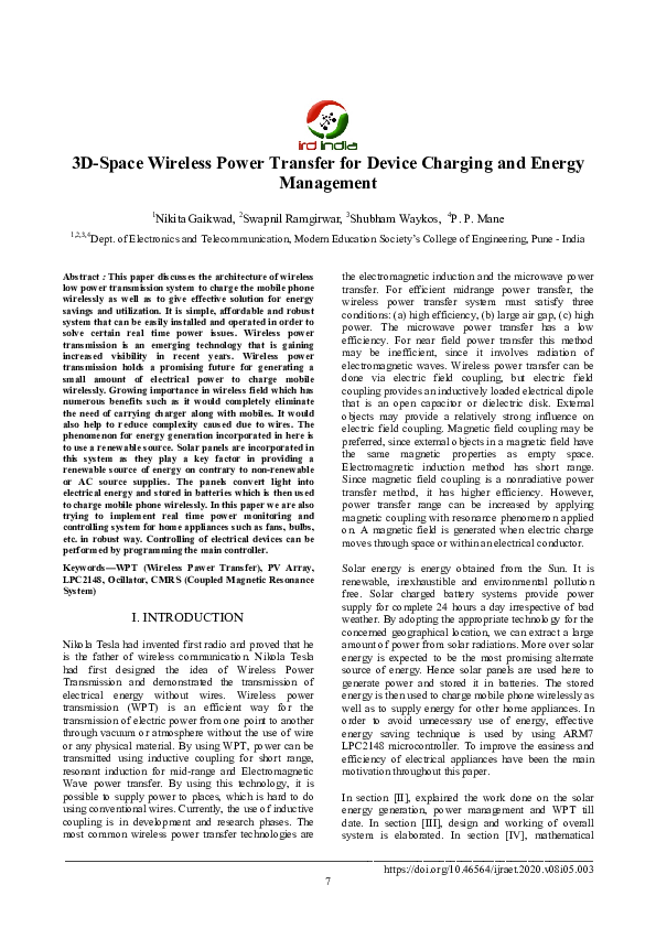 Pdf 3d Space Wireless Power Transfer For Device Charging And Energy Management