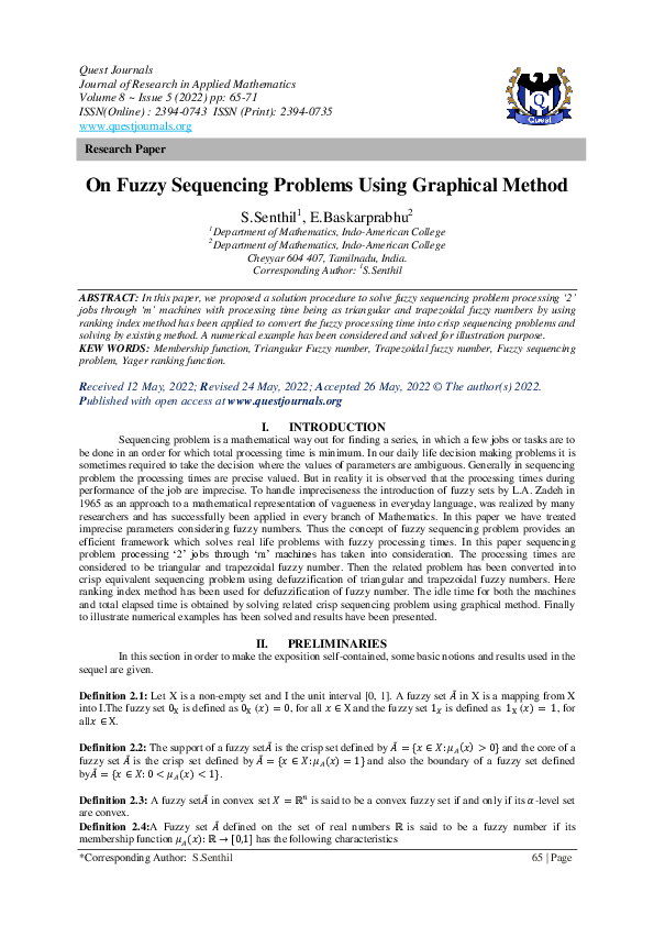 (PDF) On Fuzzy Sequencing Problems Using Graphical Method