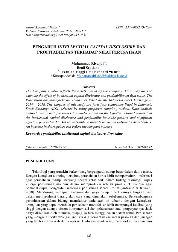 (PDF) Pengaruh Intellectual Capital Disclosure Dan Profitabilitas Terhadap Nilai Perusahaan