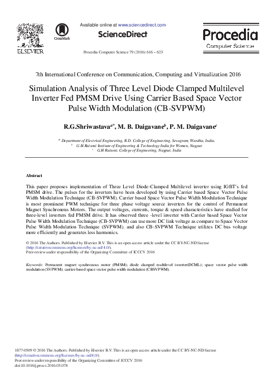 (PDF) Simulation Analysis of Three Level Diode Clamped Multilevel Inverter Fed PMSM Drive Using ...