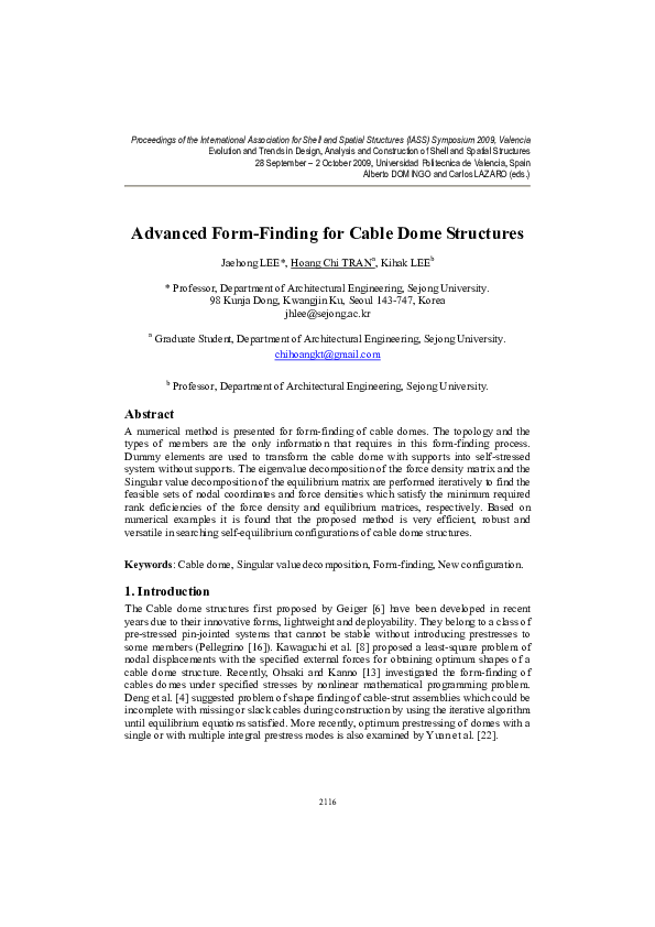 (PDF) Advanced form-finding for cable dome structures