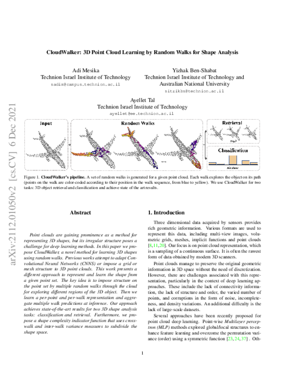 (PDF) CloudWalker: 3D Point Cloud Learning by Random Walks for Shape Analysis | Adi Mesika ...
