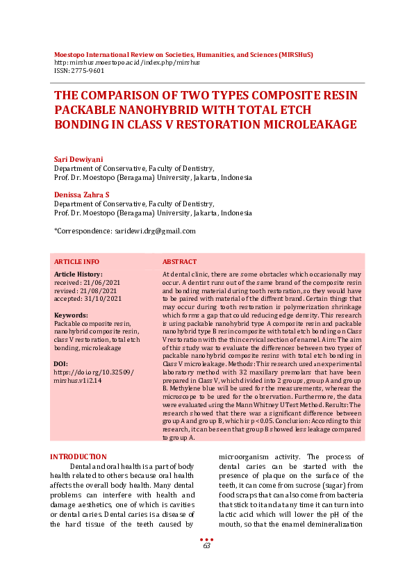 (PDF) The Comparison of Two Types Composite Resin Packable Nanohybrid ...