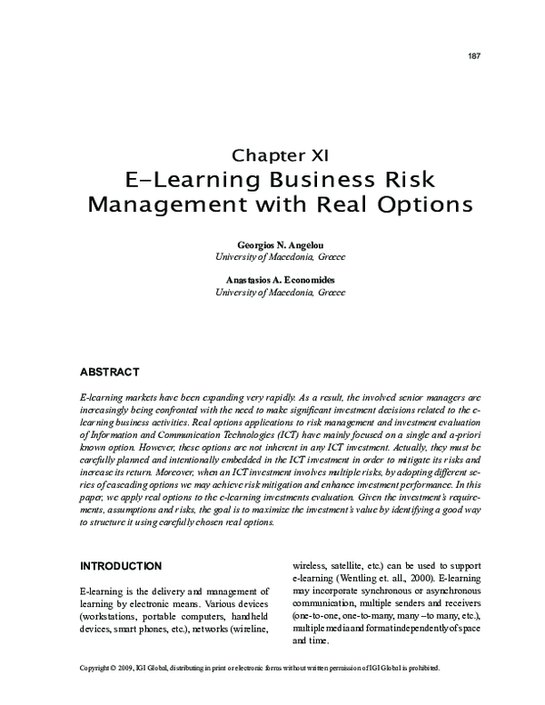(PDF) E-Learning Business Risk Management with Real Options