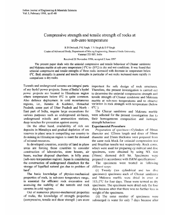(PDF) Compressive strength and tensile strength of rocks at sub-zero ...