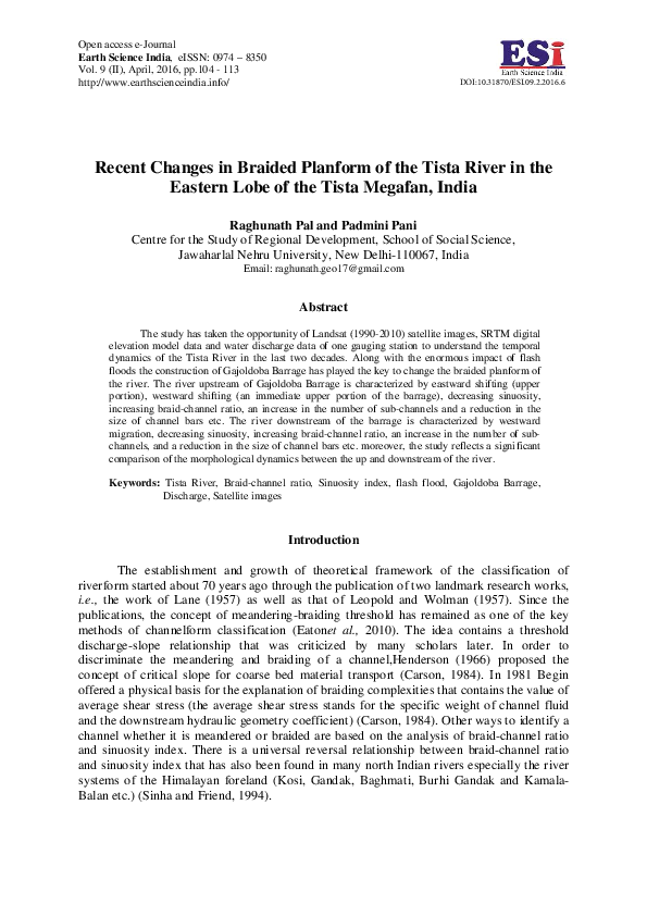 (PDF) Recent Changes in Braided Planform of the Tista River in the ...