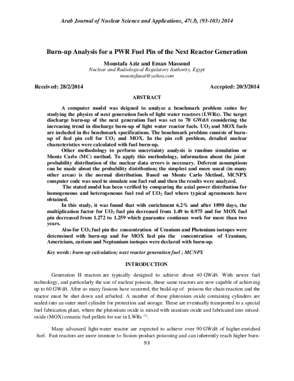 (PDF) Burn-up Analysis for a PWR Fuel Pin of the Next Reactor Generation